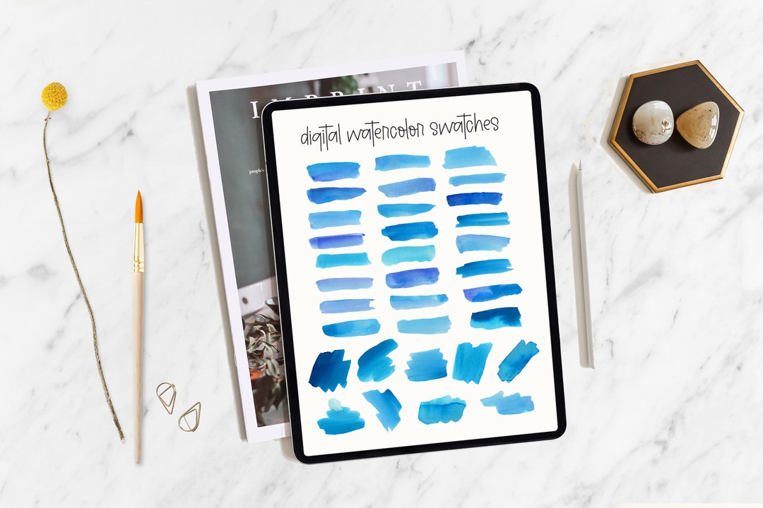 33 Icy Blue Digital Watercolor Brushstroke Bundle for Paper Crafts and ...