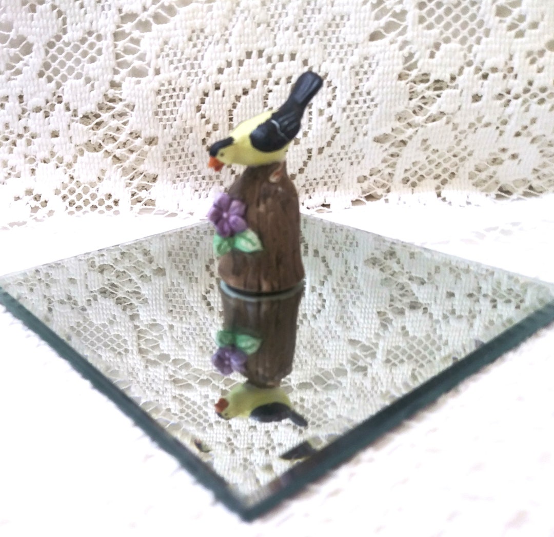 Vintage Collectible Thimble Bisque Bird Perched on Tree Stump 1 in X 1. ...