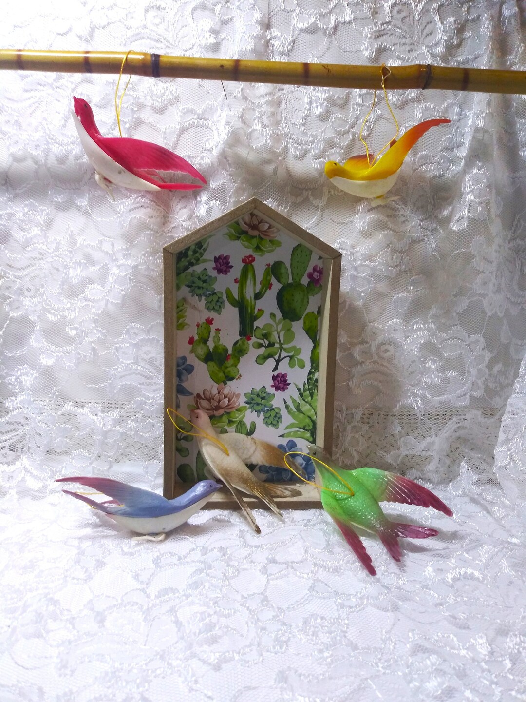 Vintage Small Plastic Mid Century Birds ~ Ornament Wreath Plant ...