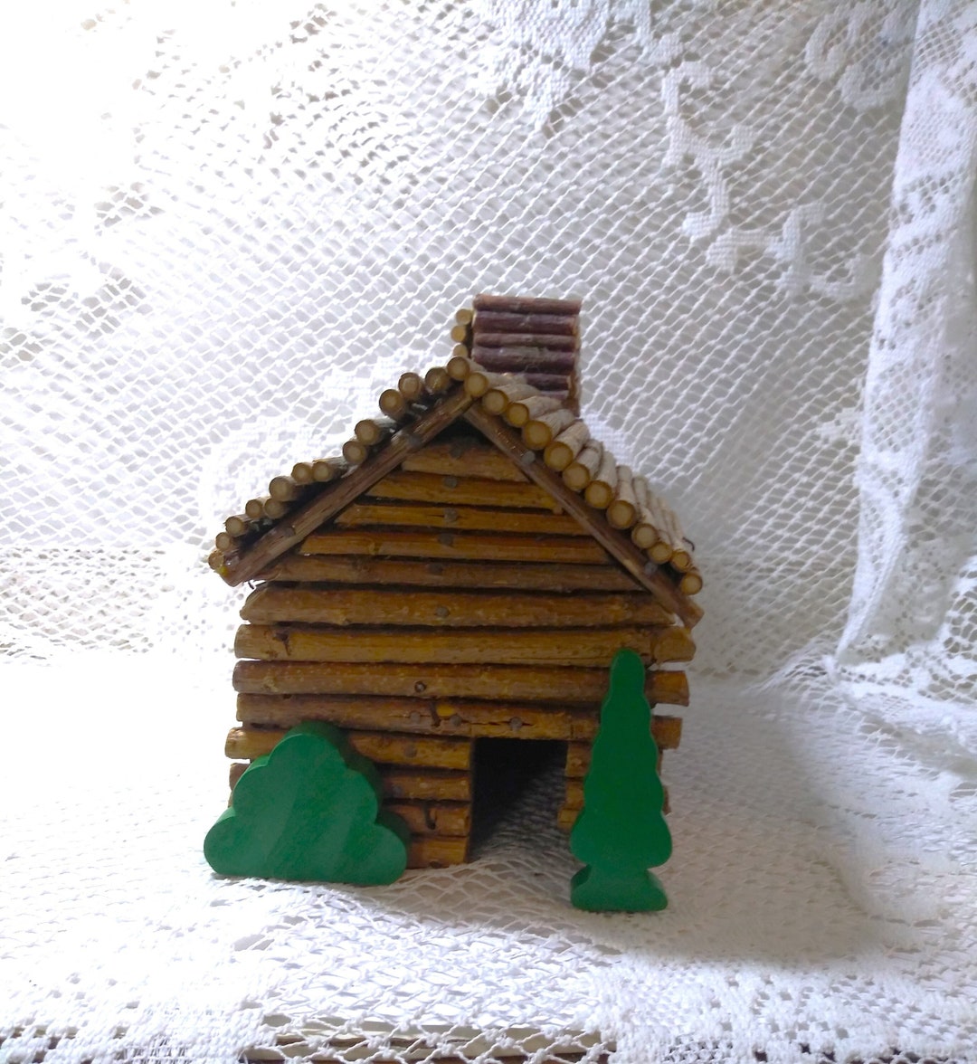 Vintage Handmade Miniature Log Cabin Display Piece Real Wood Twigs ...