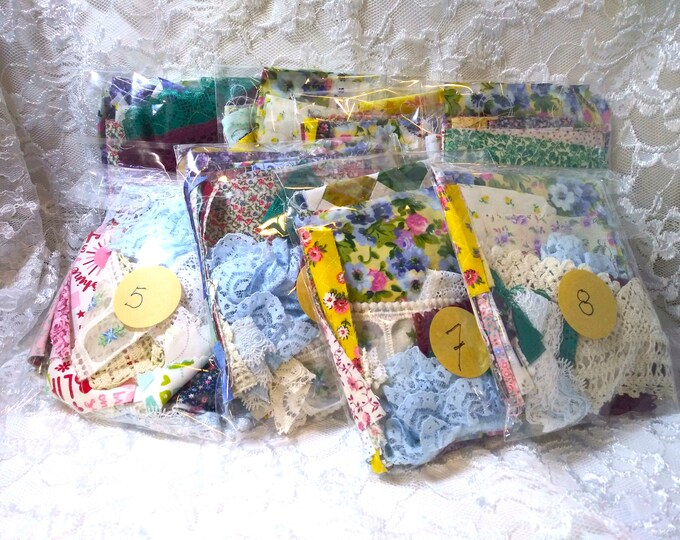 Vintage Fabric Scrap and Lace Snippet Packets Slow Stitch Junk Journals ...