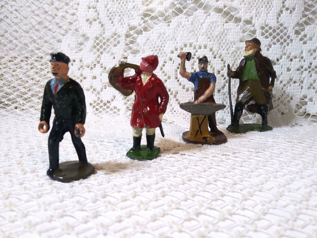Vintage Lead Miniature Figurines: Postman, Blacksmith, Hiker - Sold ...