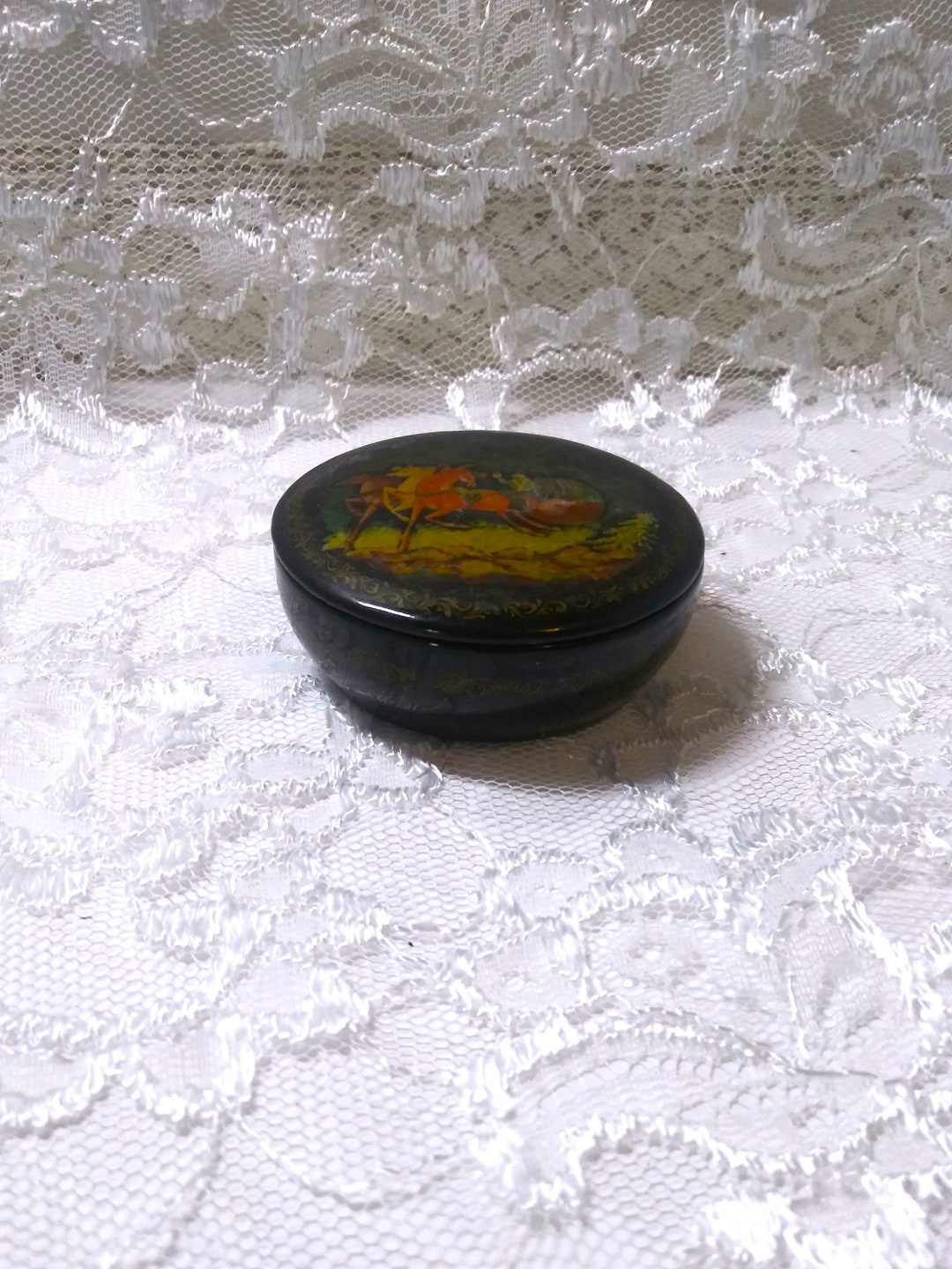 Vintage Trinket Box Russian Lacquer Trinket Box Hand Painted Design ...