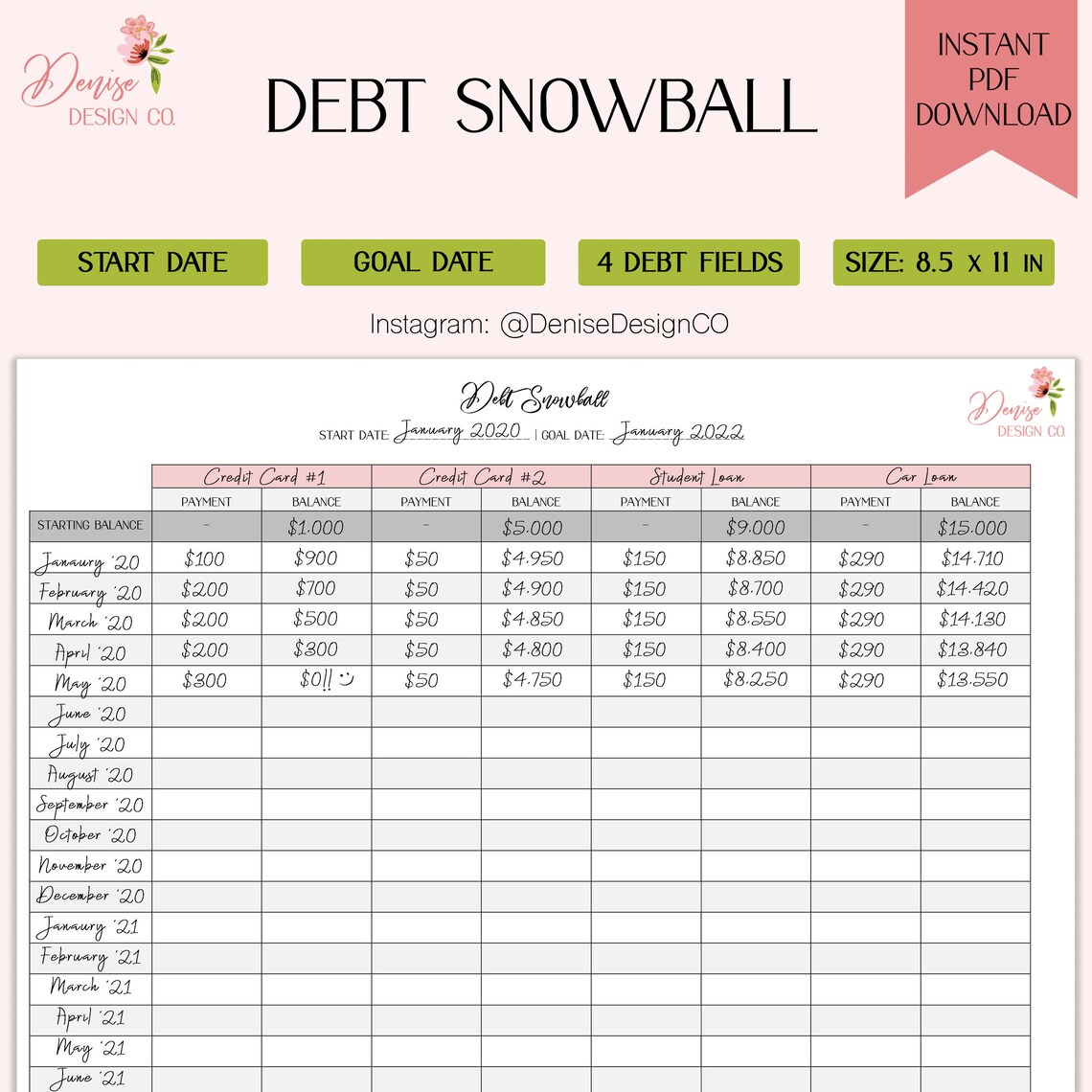 Debt Snowball Printable Sheet Dave Ramsey Inspired Debt Etsy