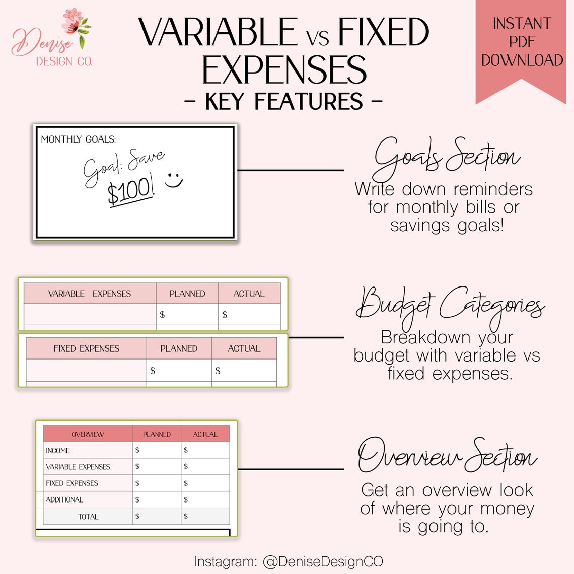 All-in-one Printable Monthly Budget Sheet: Income, Variable Vs Fixed ...