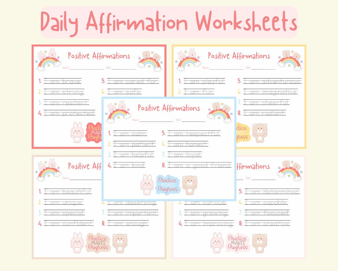 Daily Positive Affirmations Writing Worksheets for Kids - 5 Themes, 35 ...