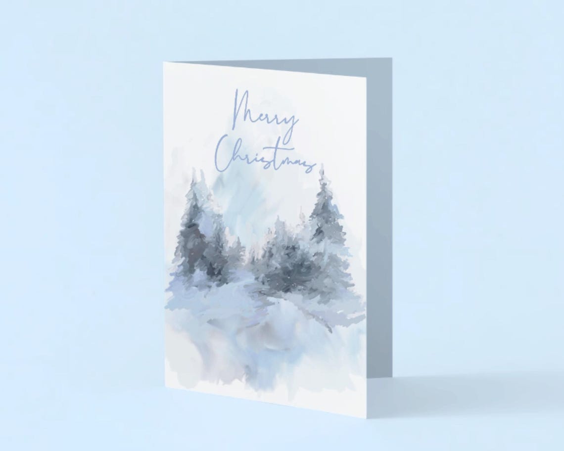 Watercolour Christmas Card Printable, Digital Download - Etsy