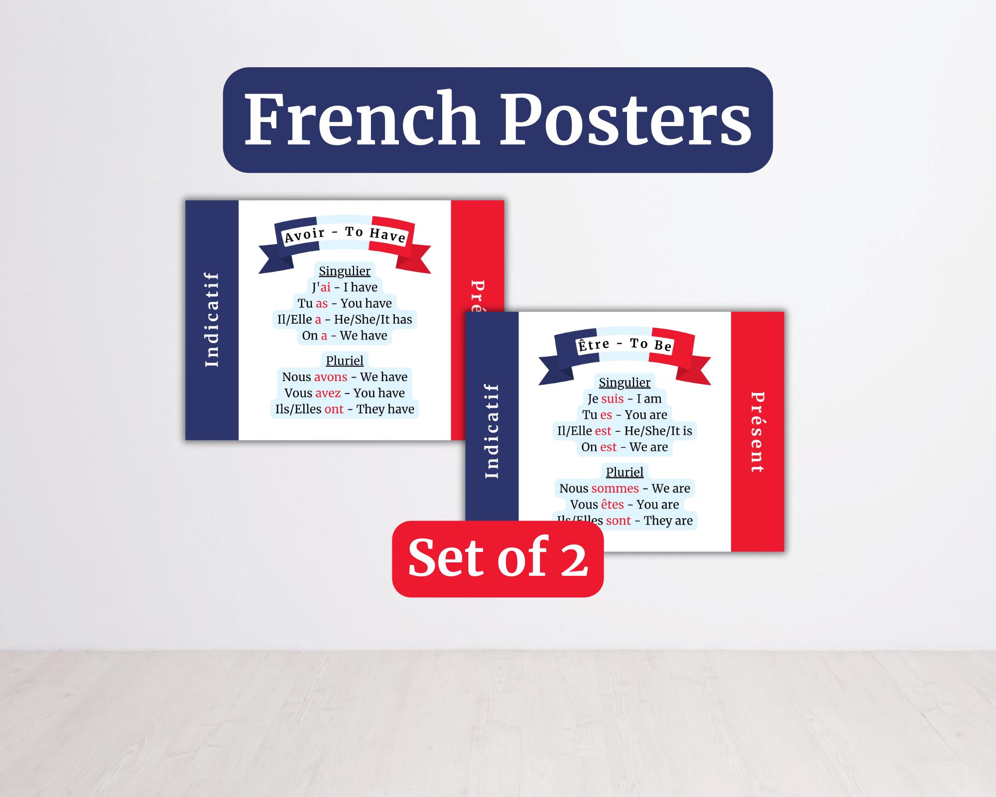 French Avoir and Être Auxiliary Verbs Digital Conjugation Posters/class ...