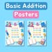 Preschool/kindergarten Basic Addition Printable Math Posters, Digital ...