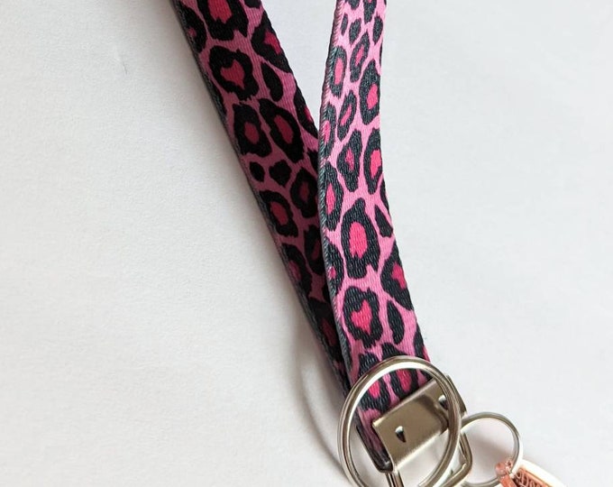 Pink Leopard Key Fob Strap | Wristlet + Lanyard Keychain | Customize ...