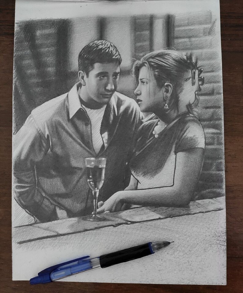 Custom Portrait Realistic Drawing Graphite Friends Rachel - Etsy