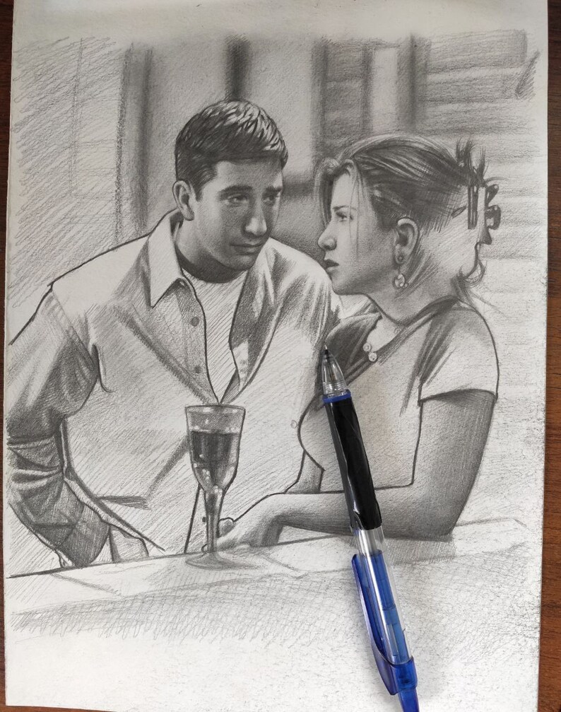 Custom Portrait Realistic Drawing Graphite Friends Rachel - Etsy