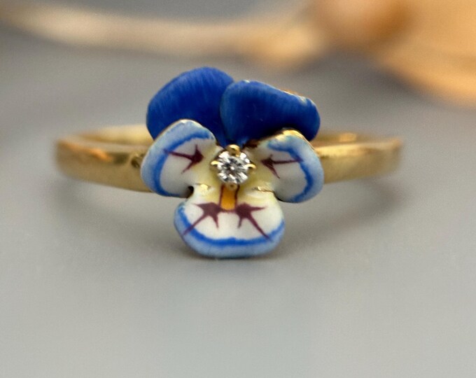 Antique 14K Gold Enamel Diamond Pansy Ring Larter and Sons - Etsy