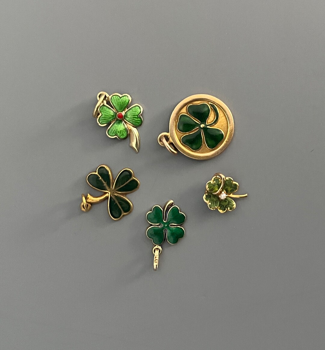 Vintage 14k/9k Gold Enamel Shamrock Clover Charms Birks + Uk Hallmarks ...