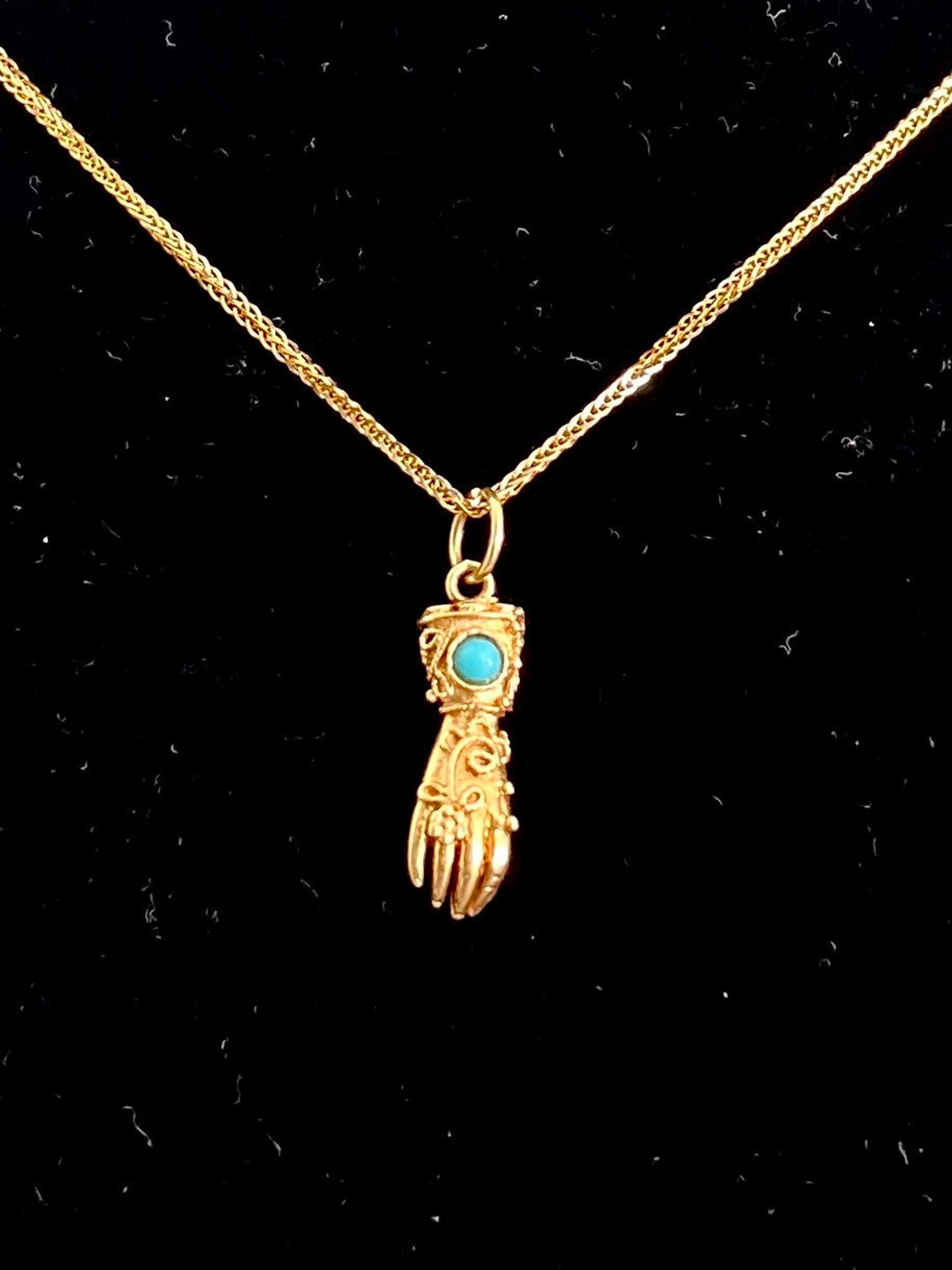 Victorian Revival 14K Gold Gloved Hand Pendant With Turquoise - Etsy