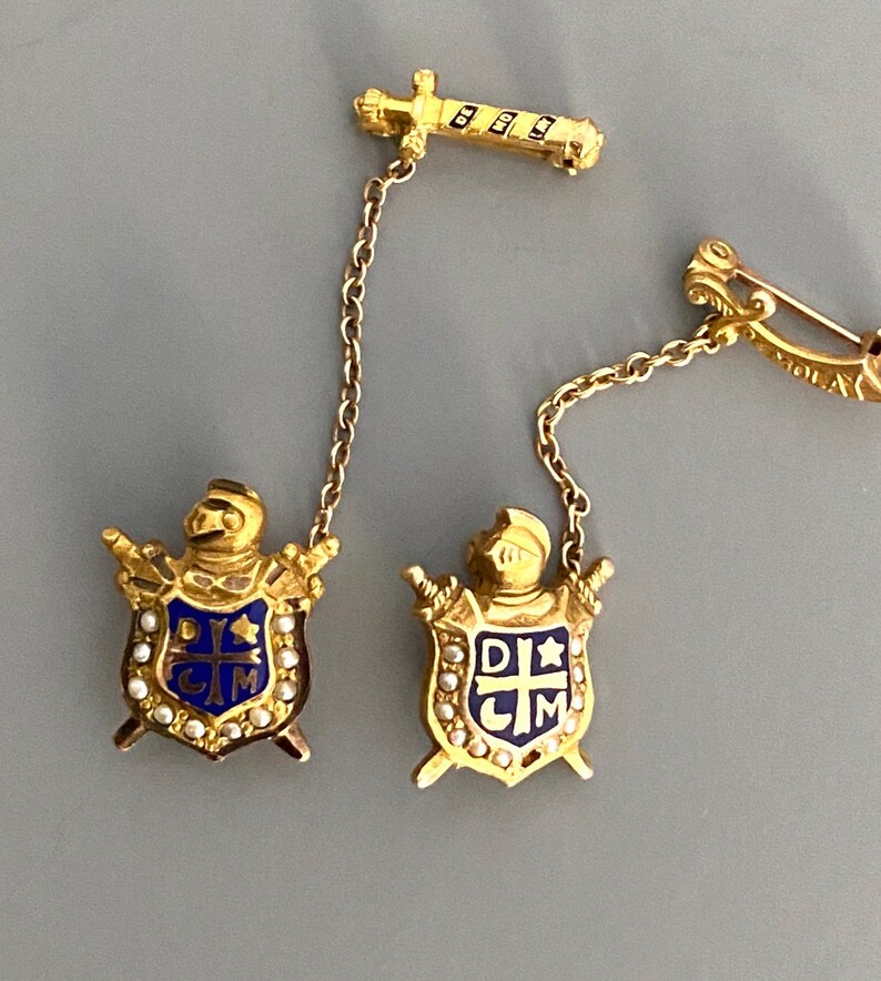 Two Demolay Pins in 10k Gold With Seed Pearl and BLUE Enamel - Etsy