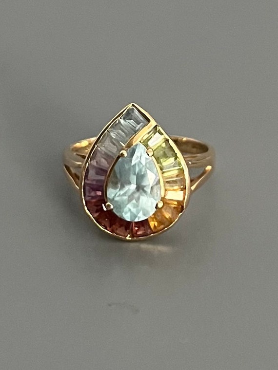 Vintage Pear Topaz Rainbow Baguette Multi Gemstone 14… - Gem