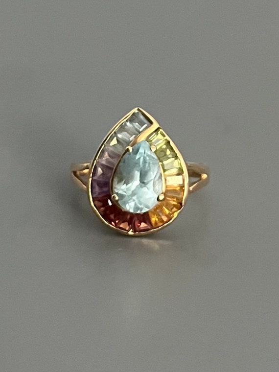 Vintage Pear Topaz Rainbow Baguette Multi Gemstone 14… - Gem