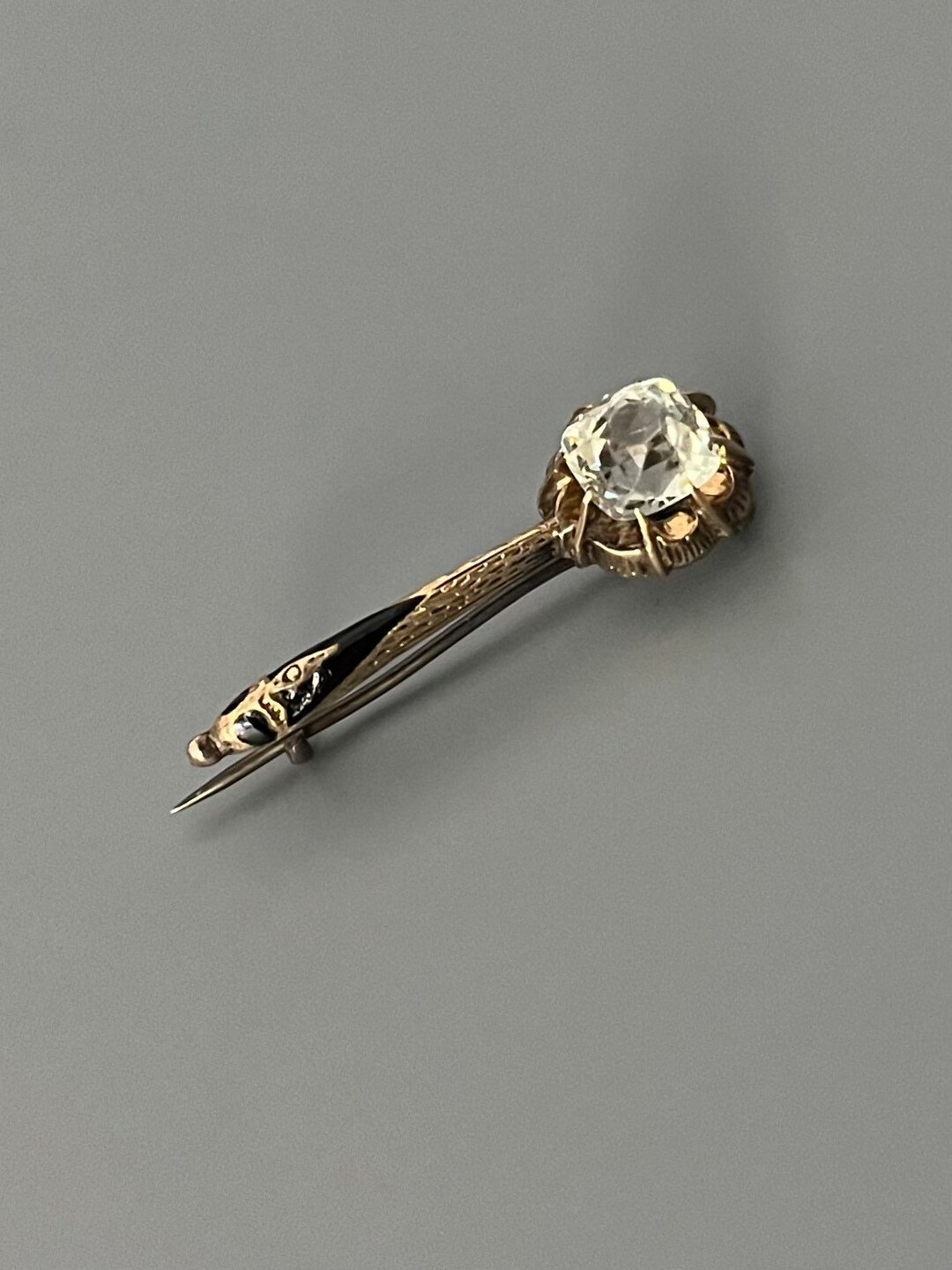 Antique Paste and Black Enamel Halley's Comet Pin Brooch on 9ct Gold ...