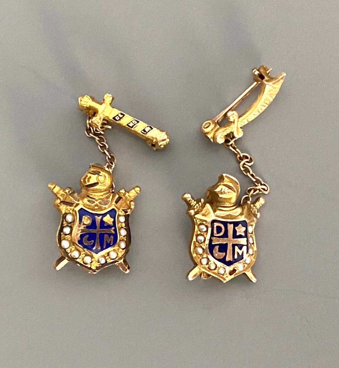 Two Demolay Pins in 10k Gold With Seed Pearl and BLUE Enamel - Etsy