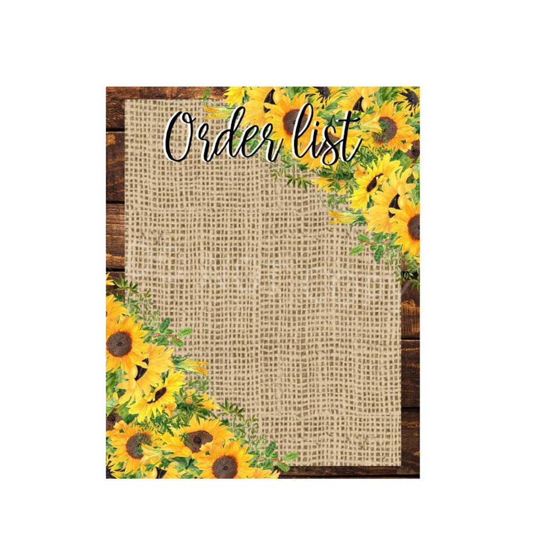 Sunflower Burlap Order List Png, Instant Download, Sublimation, Clipart ...