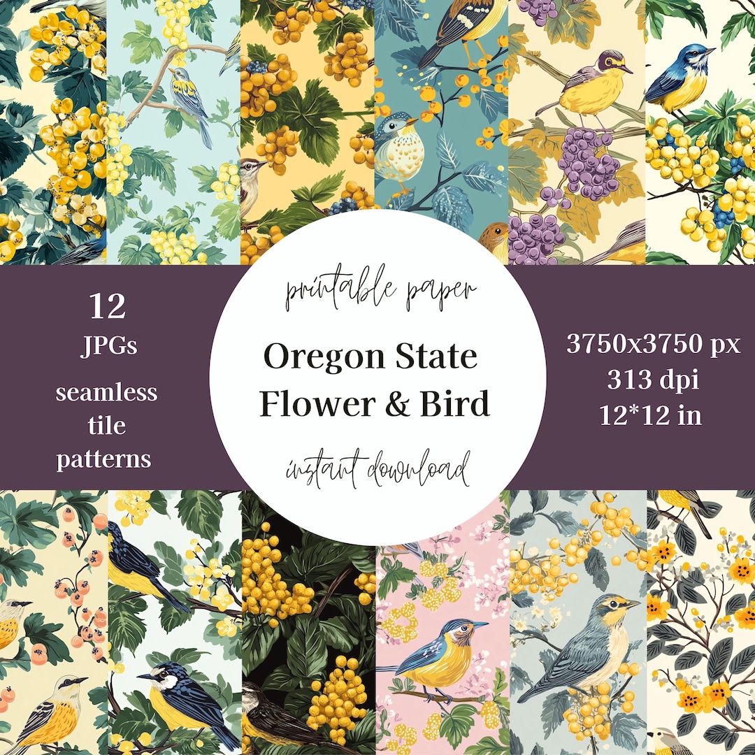 Oregon State Bird & Flower Paper, Floral Scrapbook Paper, Digital Paper ...