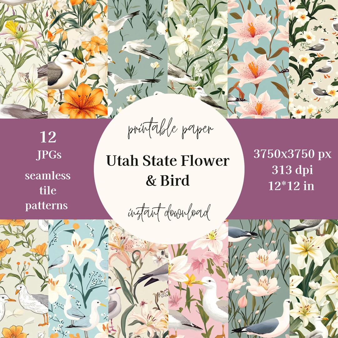 Utah State Bird & Flower Paper, Floral Scrapbook Paper, Digital Paper ...