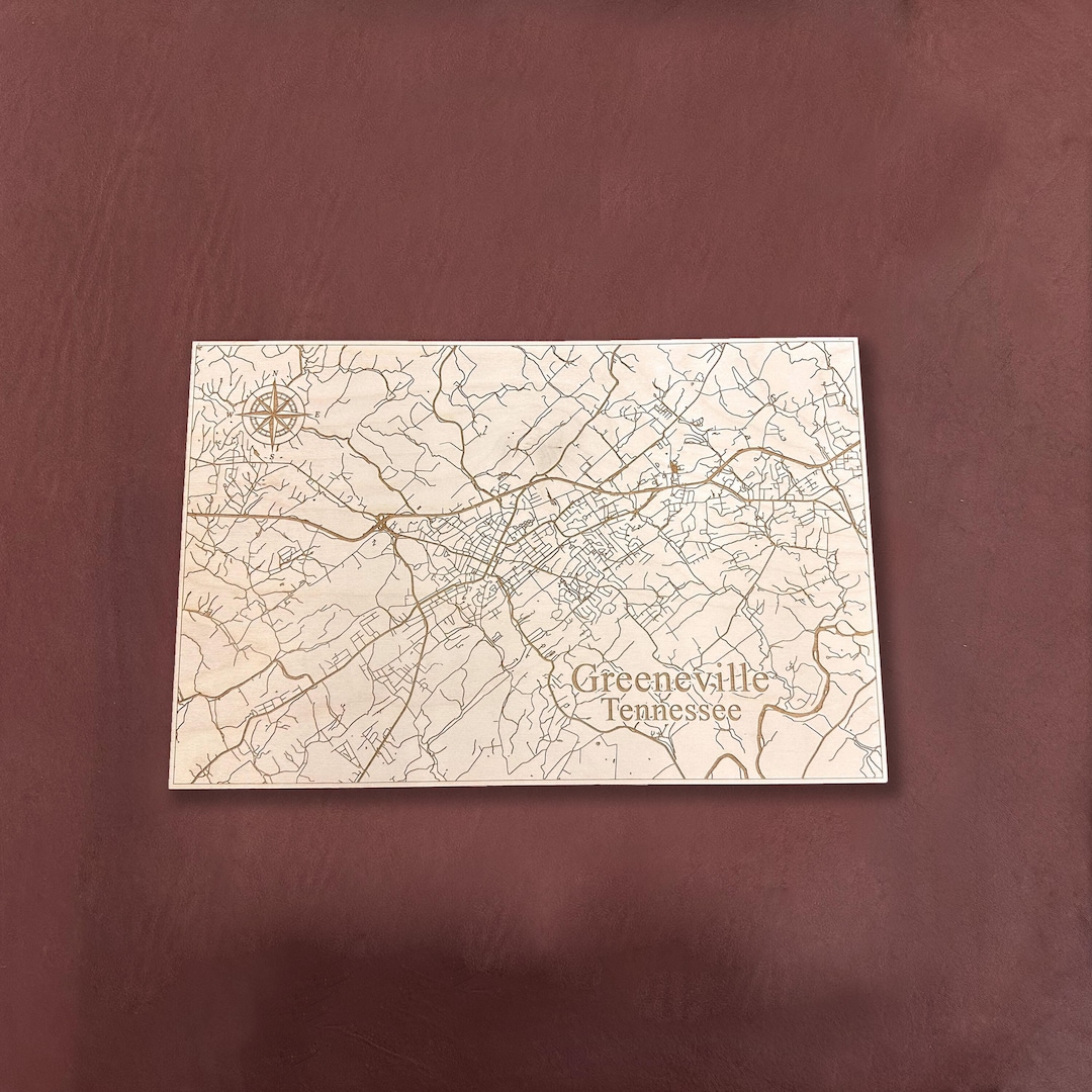 Greeneville Tennessee Map Laser Engraved on Wood - Great Gift - Etsy