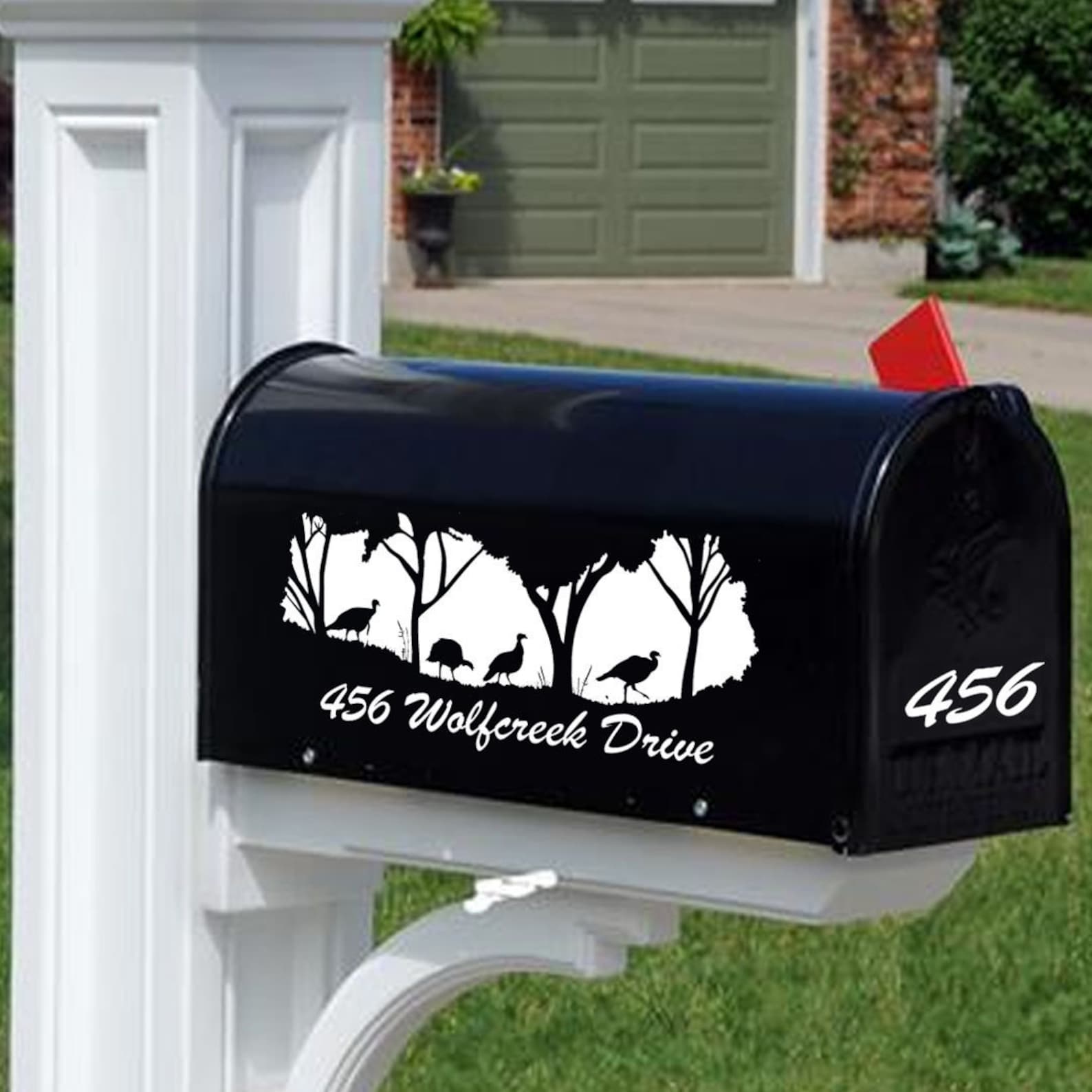 Custom Address Decal Mailbox Decal Turkeys in Trees With | Etsy