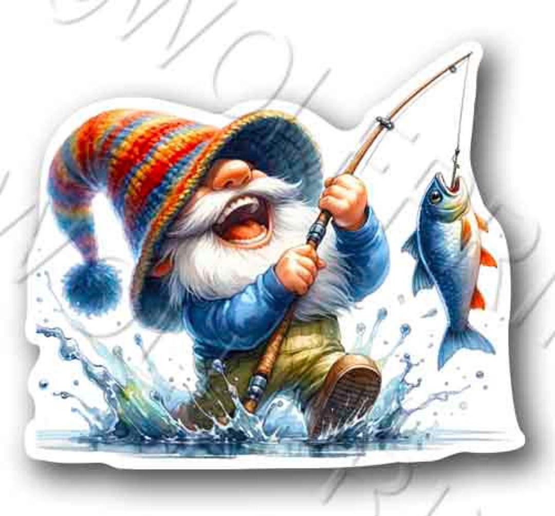 Gnome Fishing 5" Wide Sticker Funny Outdoorsman Fish Decal - Etsy