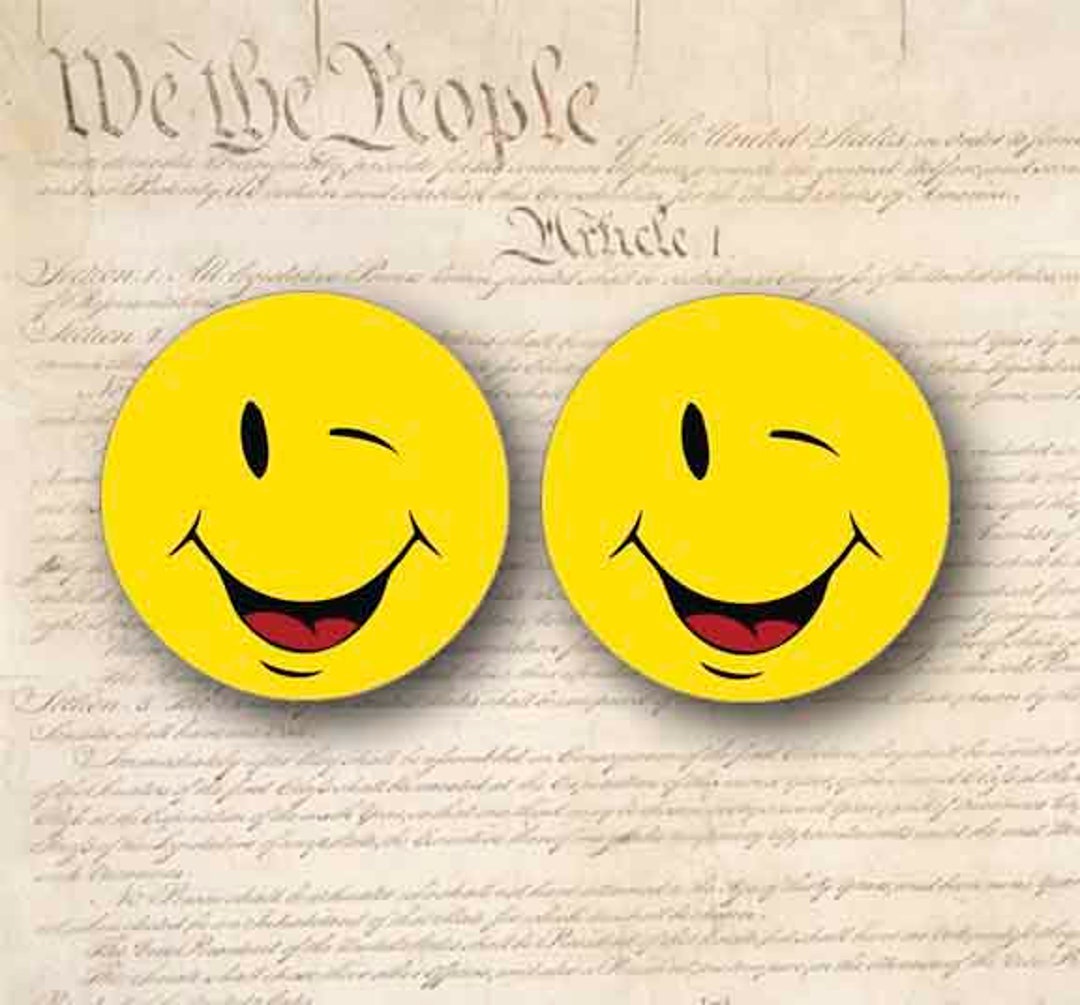 2 Smiley and Wink Emoji's Funny Decal Sticker Each is 2.25" Round Vinyl ...