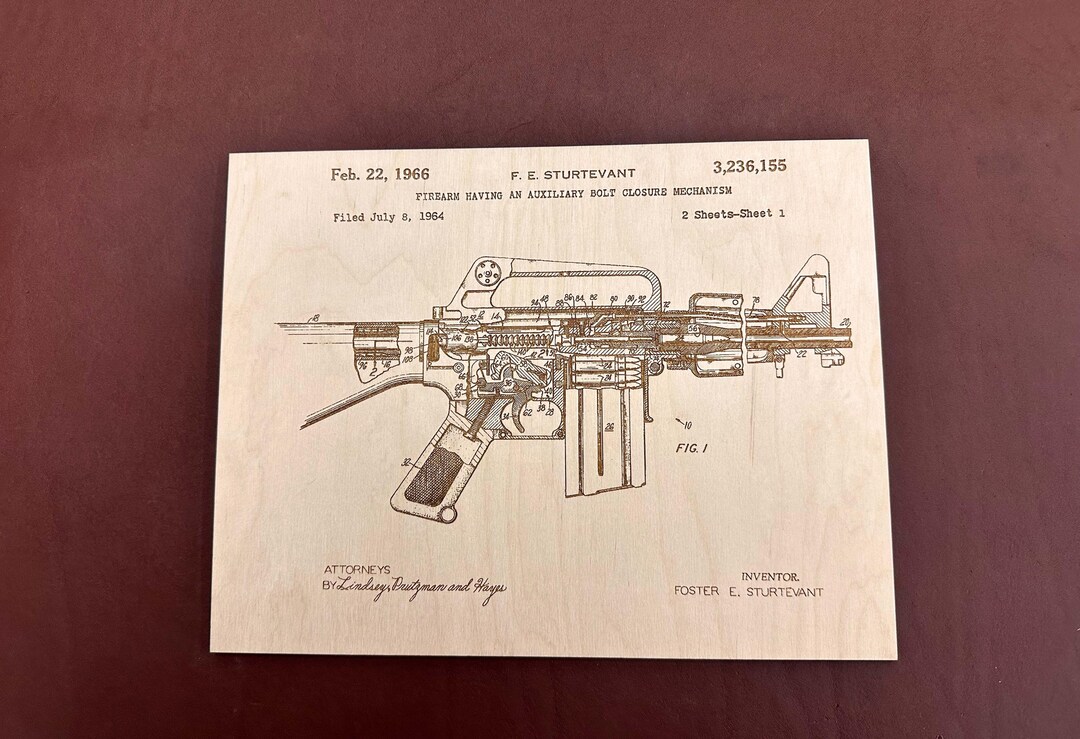Patent Art Print AR-15 M4 Rifle Laser Engraved on Wood - Great Gift for ...
