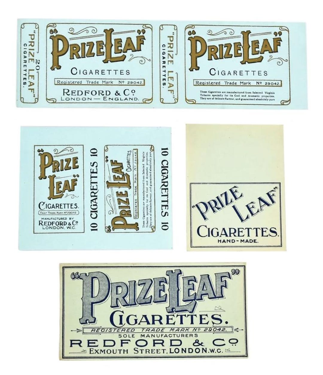 Four Redford & Co London Early 1900's Prize Leaf Cigarettes Packet ...