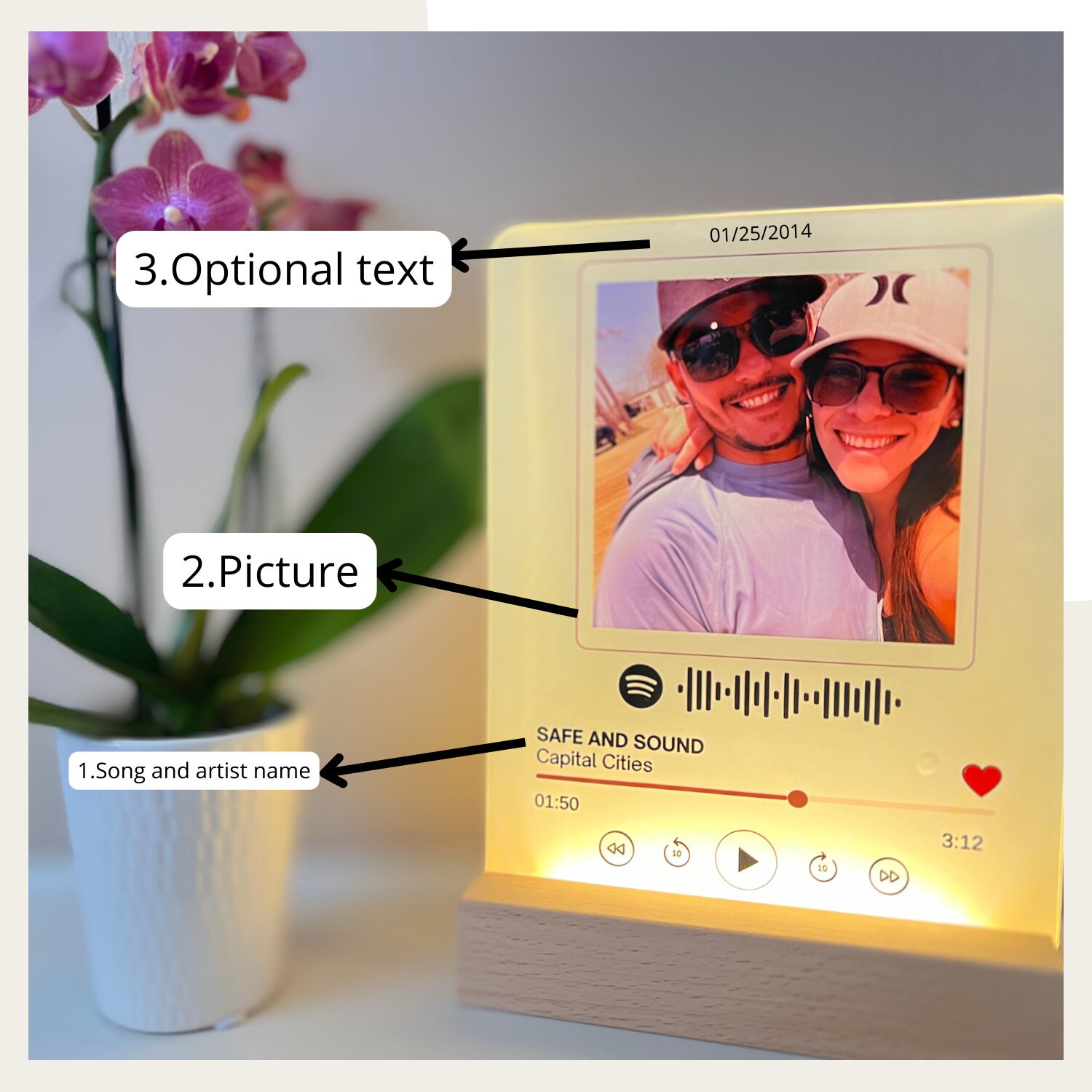 Personalized Photo Night Light Plaque, Music Lover Gift, Christmas Gift ...