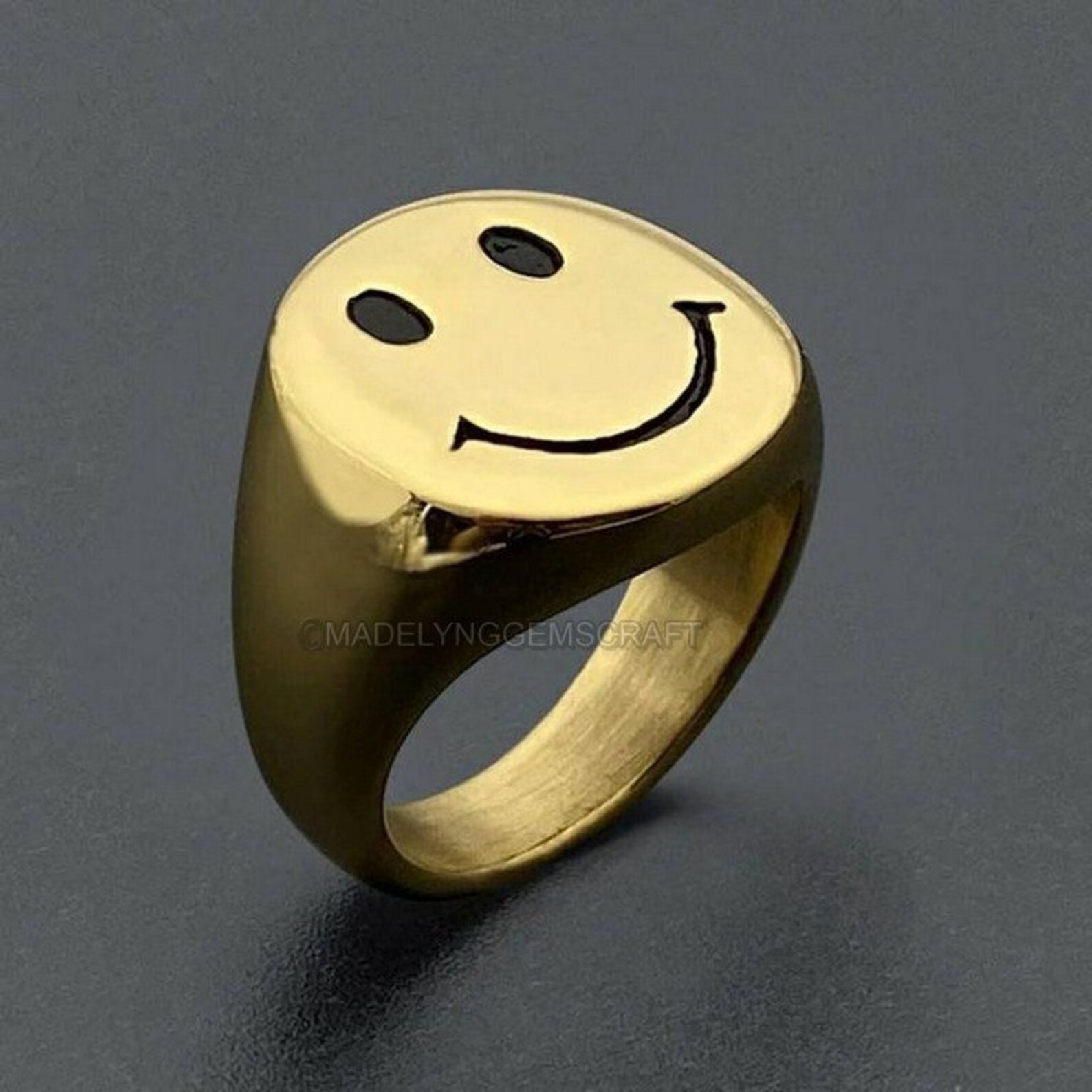 Smiley Gesicht Ring 925 Sterling Silber Gold Signet Ring - Etsy.de