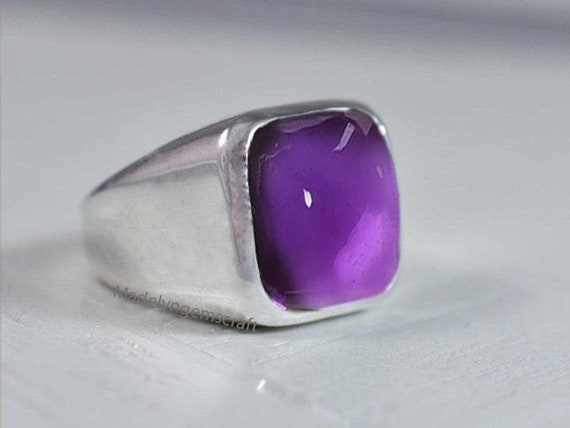 Cushion Signet Ring Amethyst Ring Sterling Silver 925 | Etsy