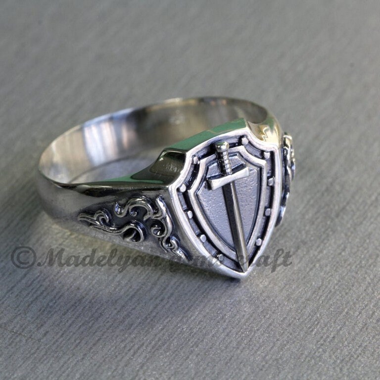 Shield And Sword Men's Ring Silver 925 Unique Silver Ring | Etsy