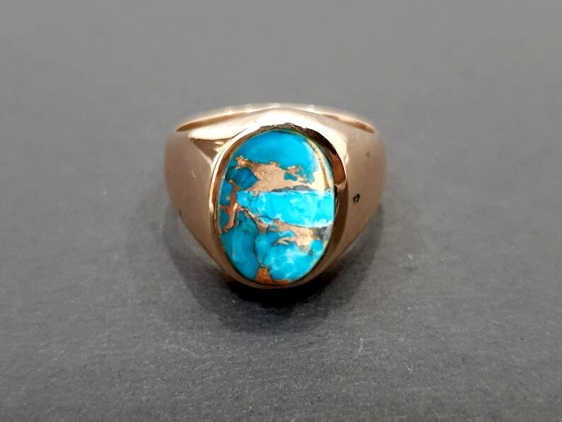 Blue Copper Turquoise Ring Cab Sterling Silver Ring Handmade - Etsy