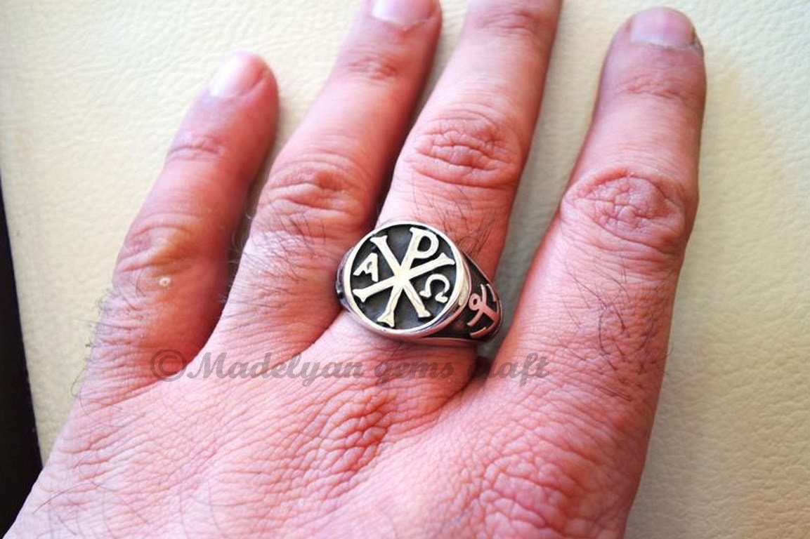 Chi Rho Ring 925 Sterling Silver Unique Silver Ring Anchor - Etsy