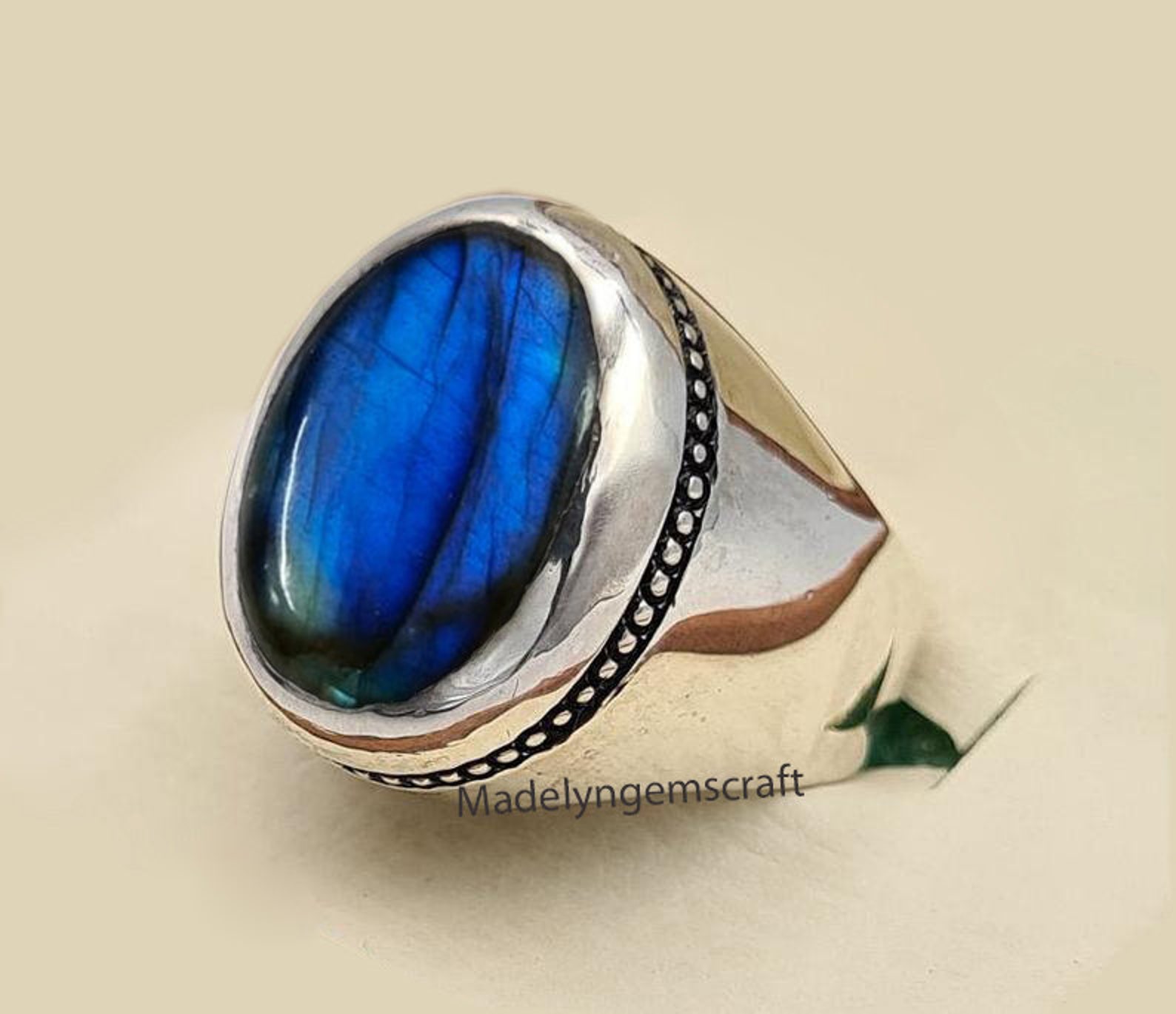 Blue Labradorite Gemstone Ring Mens Signet Ring Solid 925 - Etsy