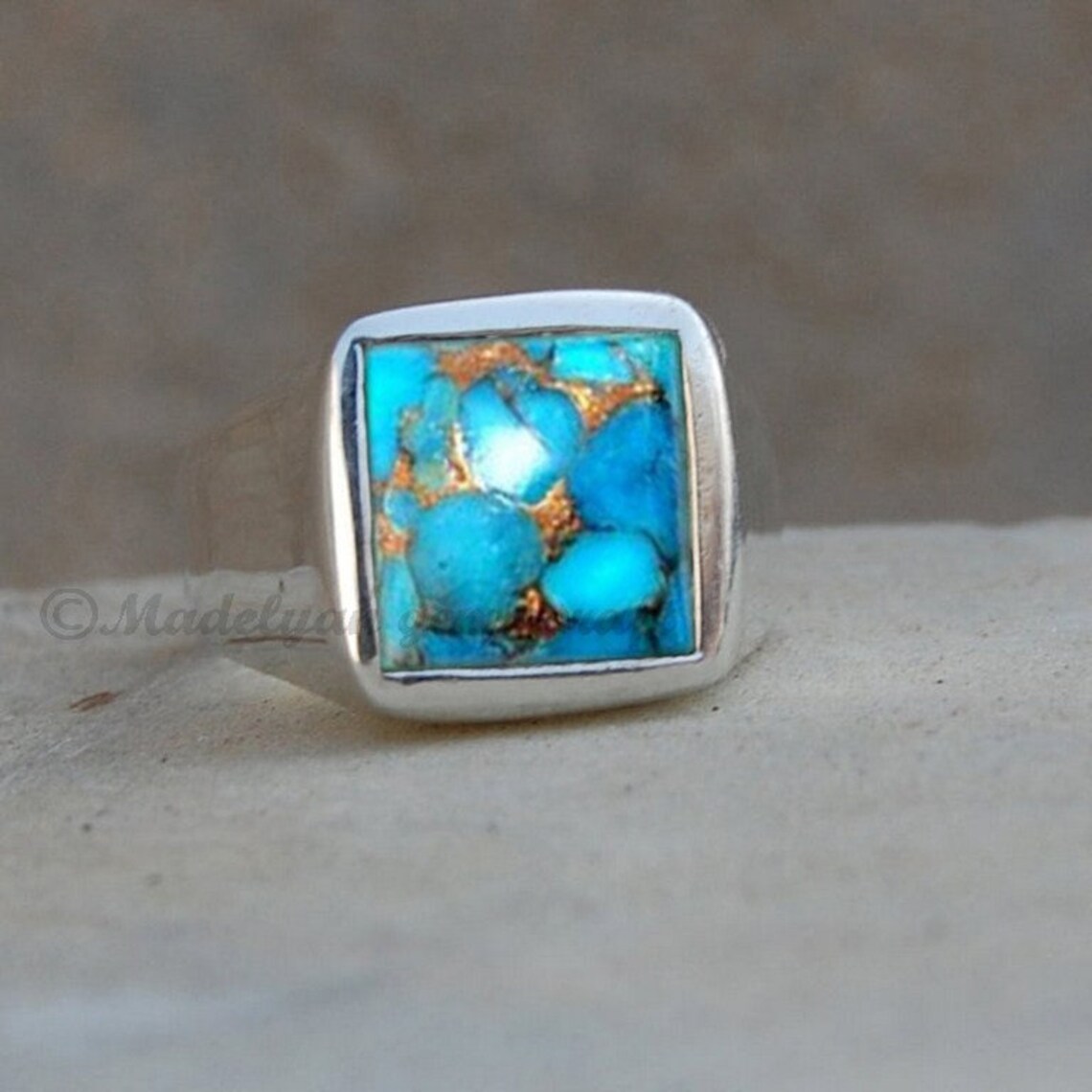 Blue Copper Turquoise Ring Solid 925 Sterling Silver Ring for - Etsy