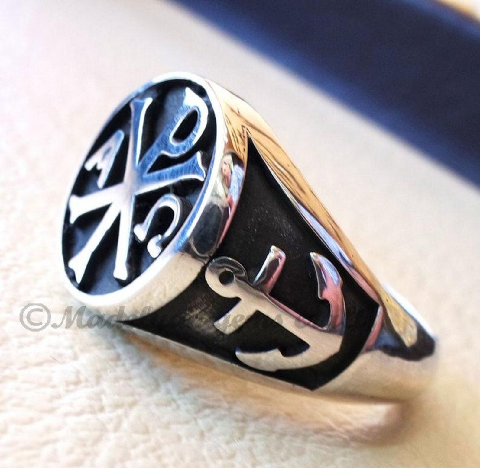 Chi Rho Ring 925 Sterling Silver Unique Silver Ring Anchor - Etsy