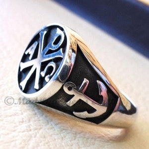 Chi Rho Ring, 925 Sterling Silver, Unique Silver Ring, Anchor Ring ...