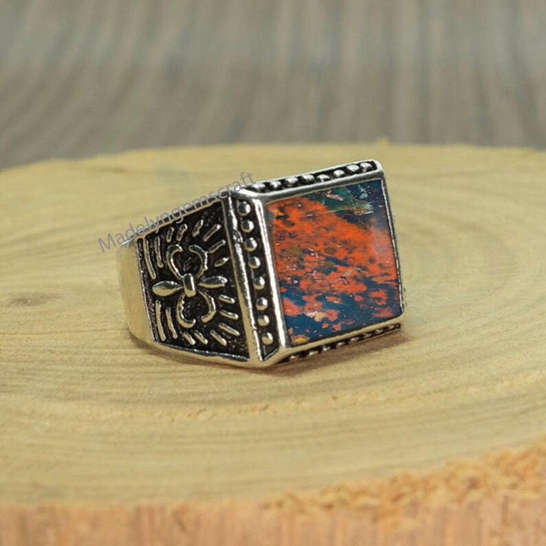 925 Sterling Silver Bloodstone Signet Ring Mens Ring Black - Etsy