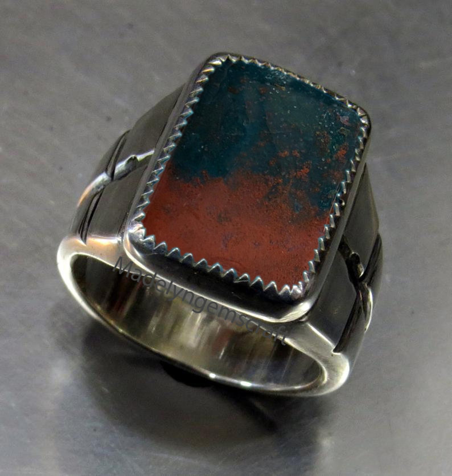 Solid 925 Sterling Silver Ring Red Bloodstone Statement Ring - Etsy UK