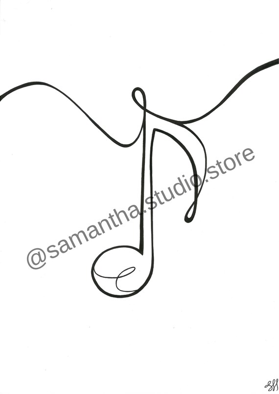 Music Note Line Art PRINT of Original Ink Drawing | Etsy