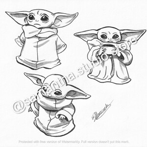 Grogu Sketches - ORIGINAL Art Pencil Drawing - Etsy