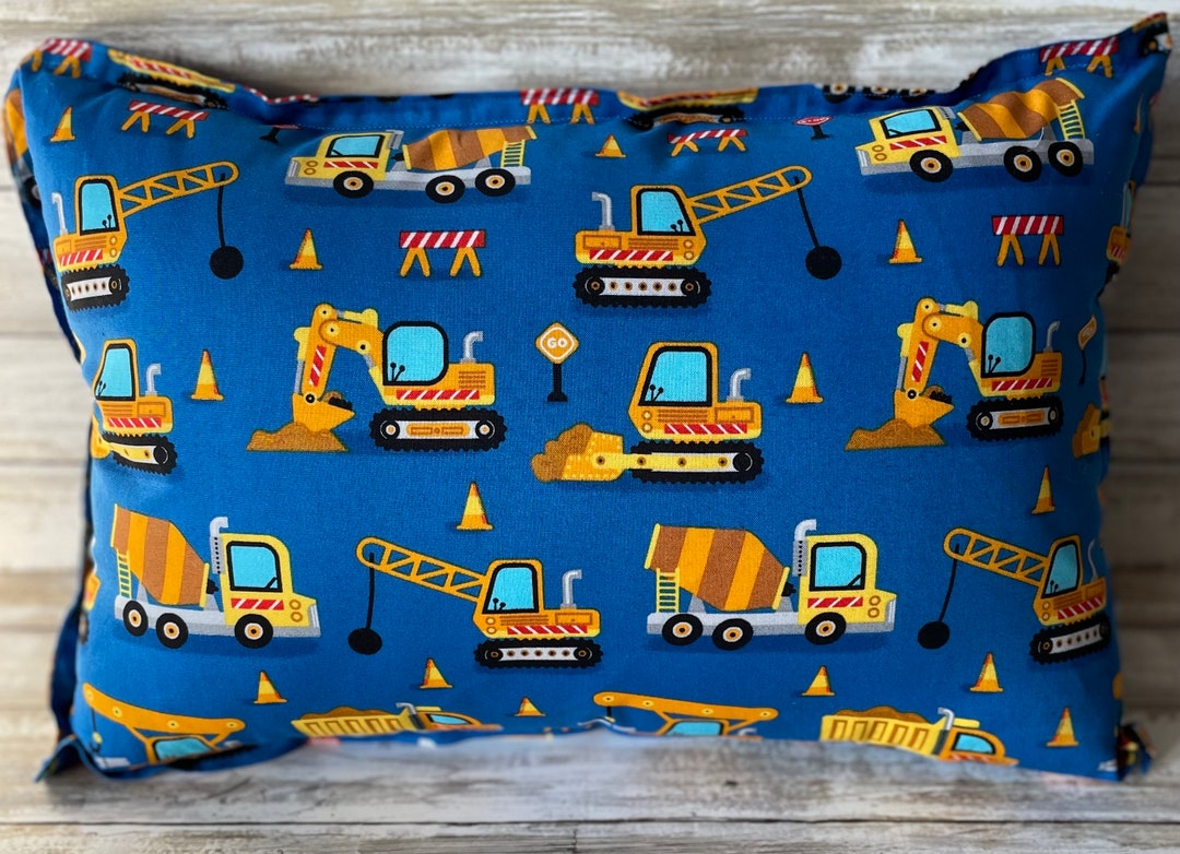 Construction Trucks Pillow Cotton Fabric Bulldozer Dump Truck Road ...