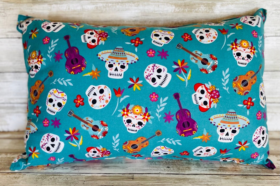 Colorful Sugar Skull Day of the Dead Pillow in Bright Wonderful Colors ...