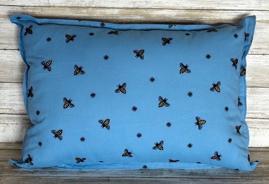 Bright Bold Embroidered Bees Bright Blue Background Two Sided Pillow 17 ...